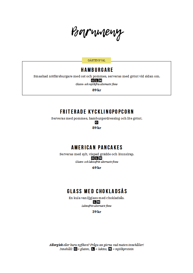 A La carte meny – Restaurang Tiki Grill & Drinks i Östersund